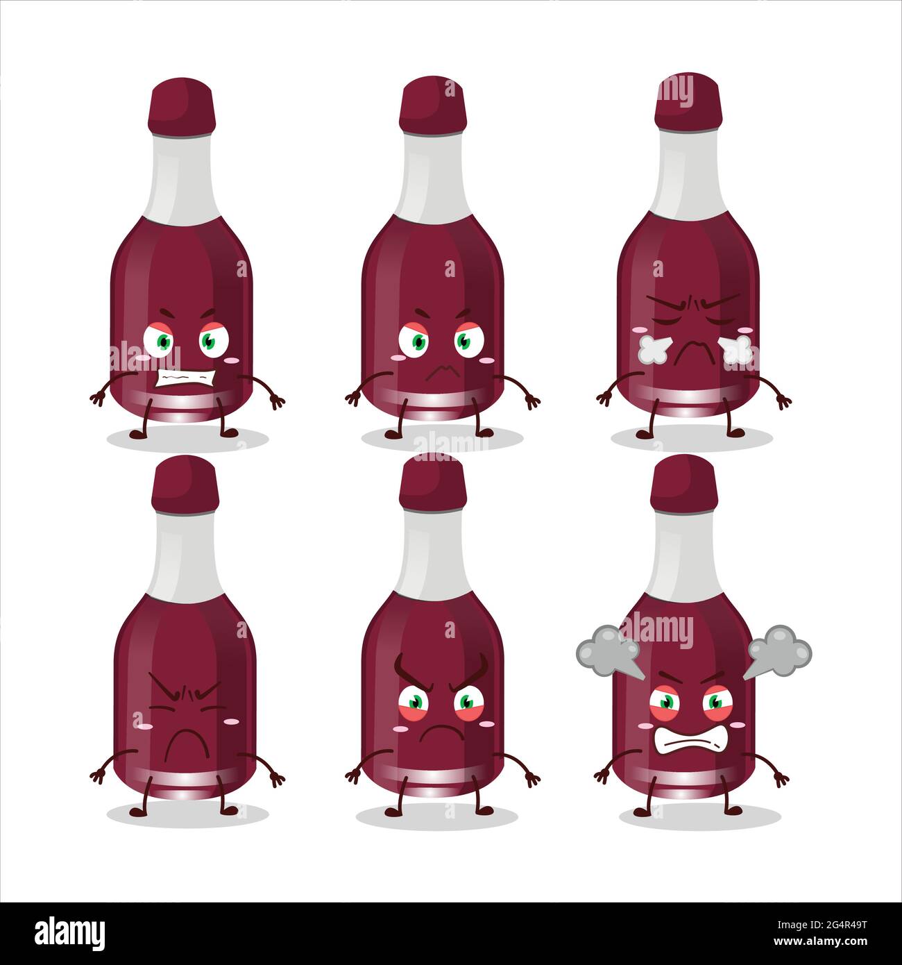 Ginjiha bottle cartoon character with various angry expressions. Vector ...