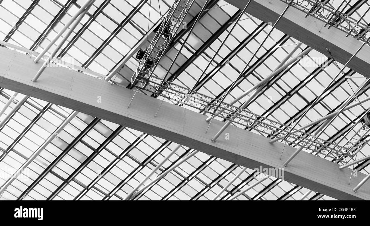 Roof and plastic skylights of building. Dome skylights made of ...