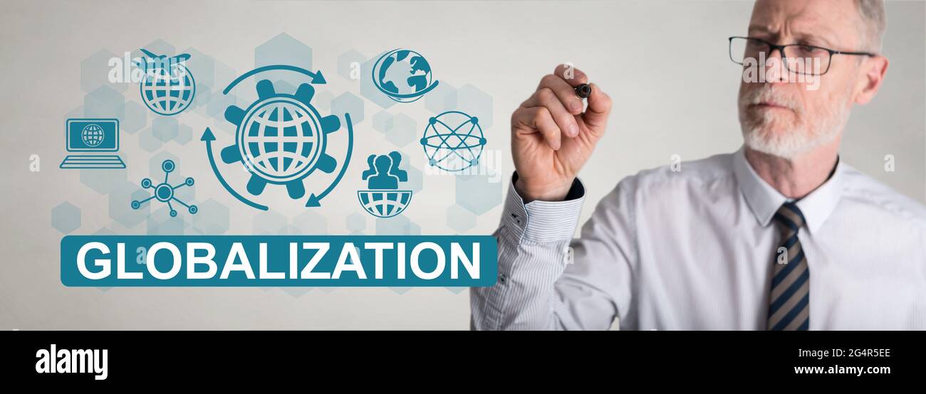 Globalization concept drawn by a businessman Stock Photo - Alamy