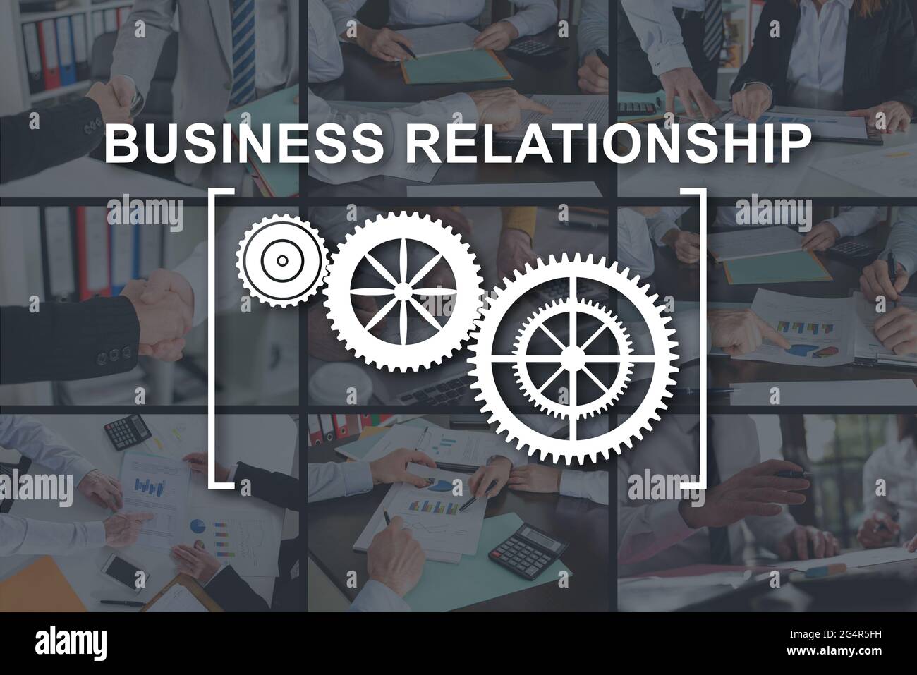 Business relationship concept illustrated by pictures on background ...