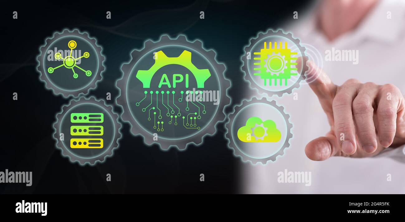 Man touching an api concept on a touch screen with his finger Stock ...