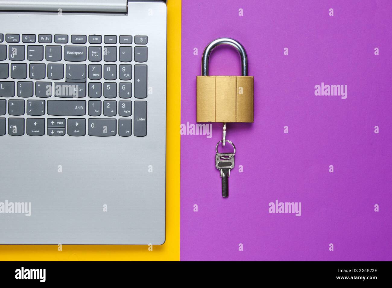 Computer protection concept, internet security. Laptop and lock on ...