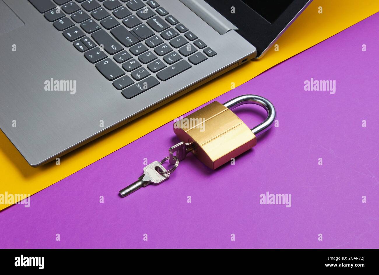 Computer protection concept, internet security. Laptop and lock on ...