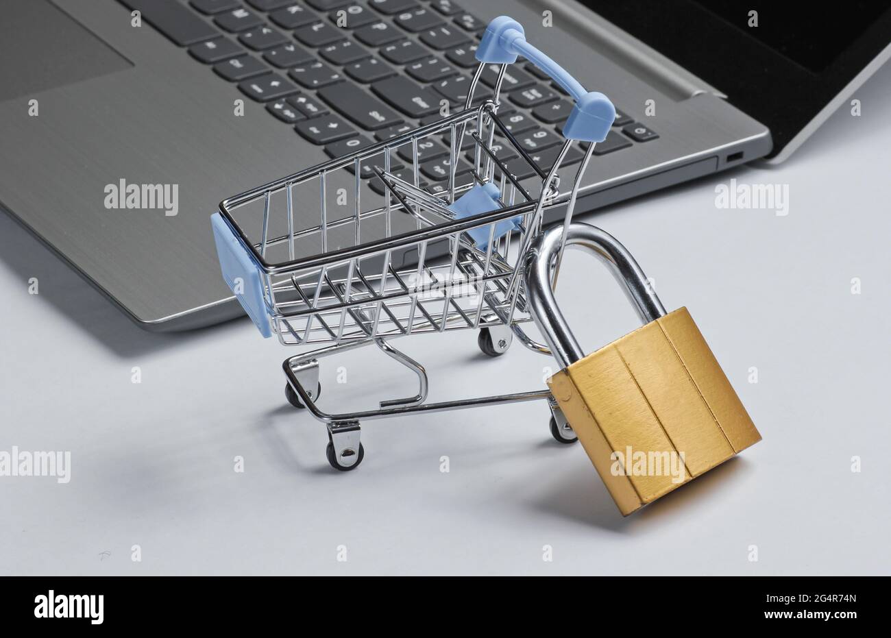 Restriction on online shopping minimalistic concept. Mini shopping ...