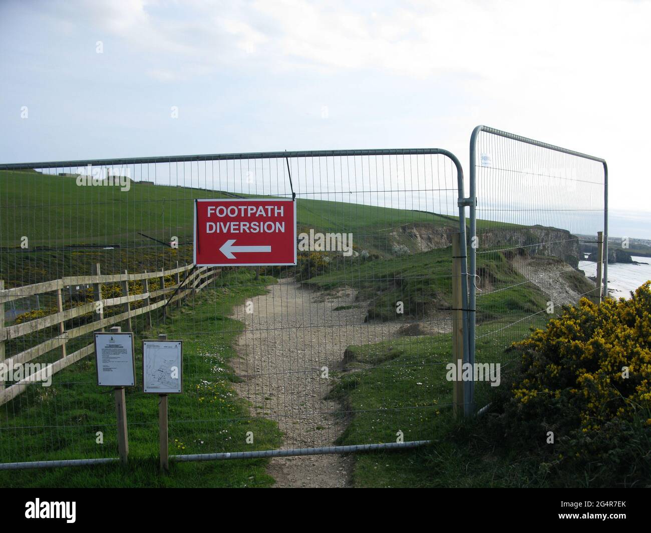Footpath diversion sign. Watergate Beach. Watergate Bay. South west ...