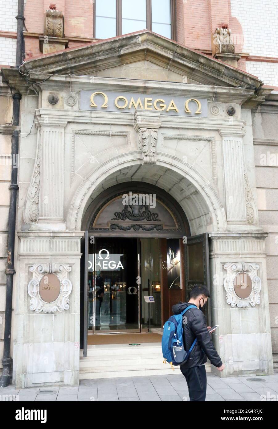 SHANGHAI, CHINA - APRIL 19, 2021 - An Omega watch shop in a historic ...