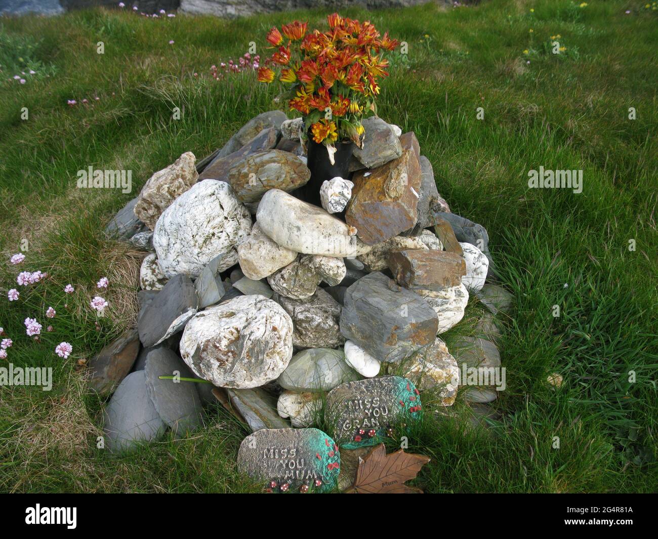 Memorial cairn. South west coast path. North Cornwall. West country ...