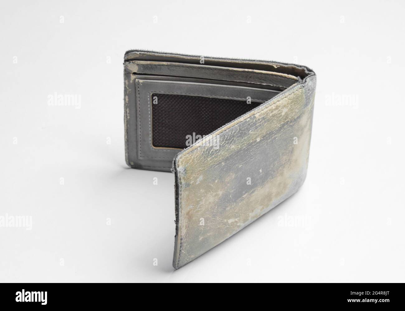 Old shabby leather wallet on a white background Stock Photo - Alamy