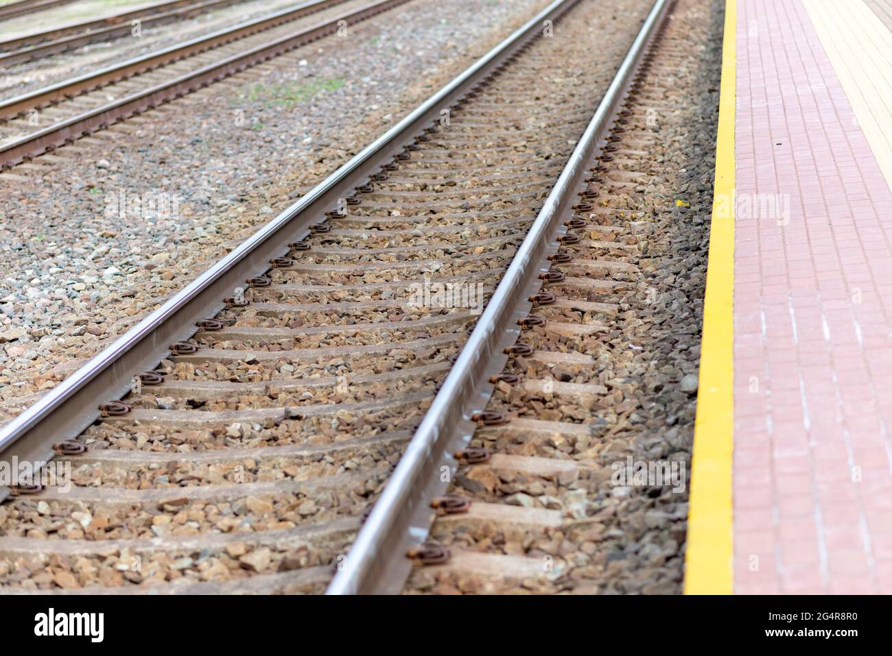 Railroad tracks urban shoot. Leading line view.iron rusty train railway ...