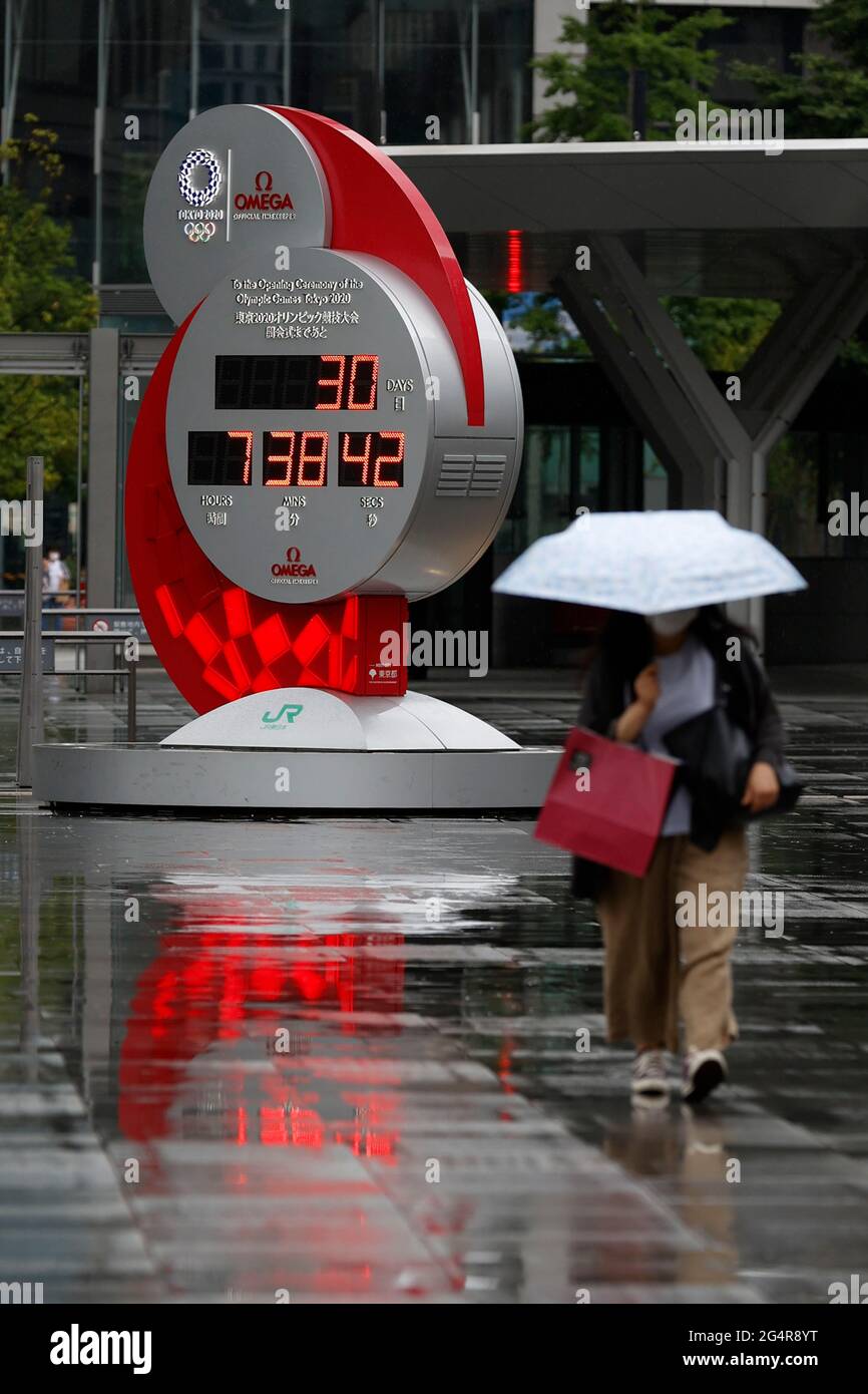 Tokyo, Japan. 23rd June, 2021. A huge OMEGA countdown clock for Tokyo ...