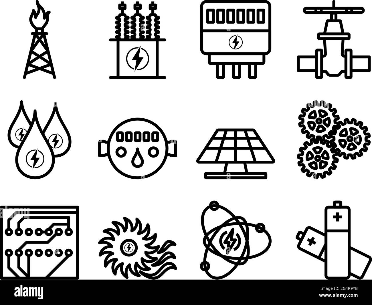 Energy Icon Set. Bold outline design with editable stroke width. Vector ...