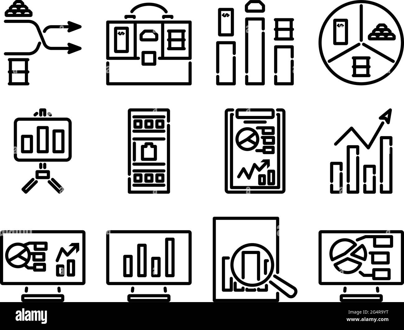 Analytics Icon Set. Bold outline design with editable stroke width ...
