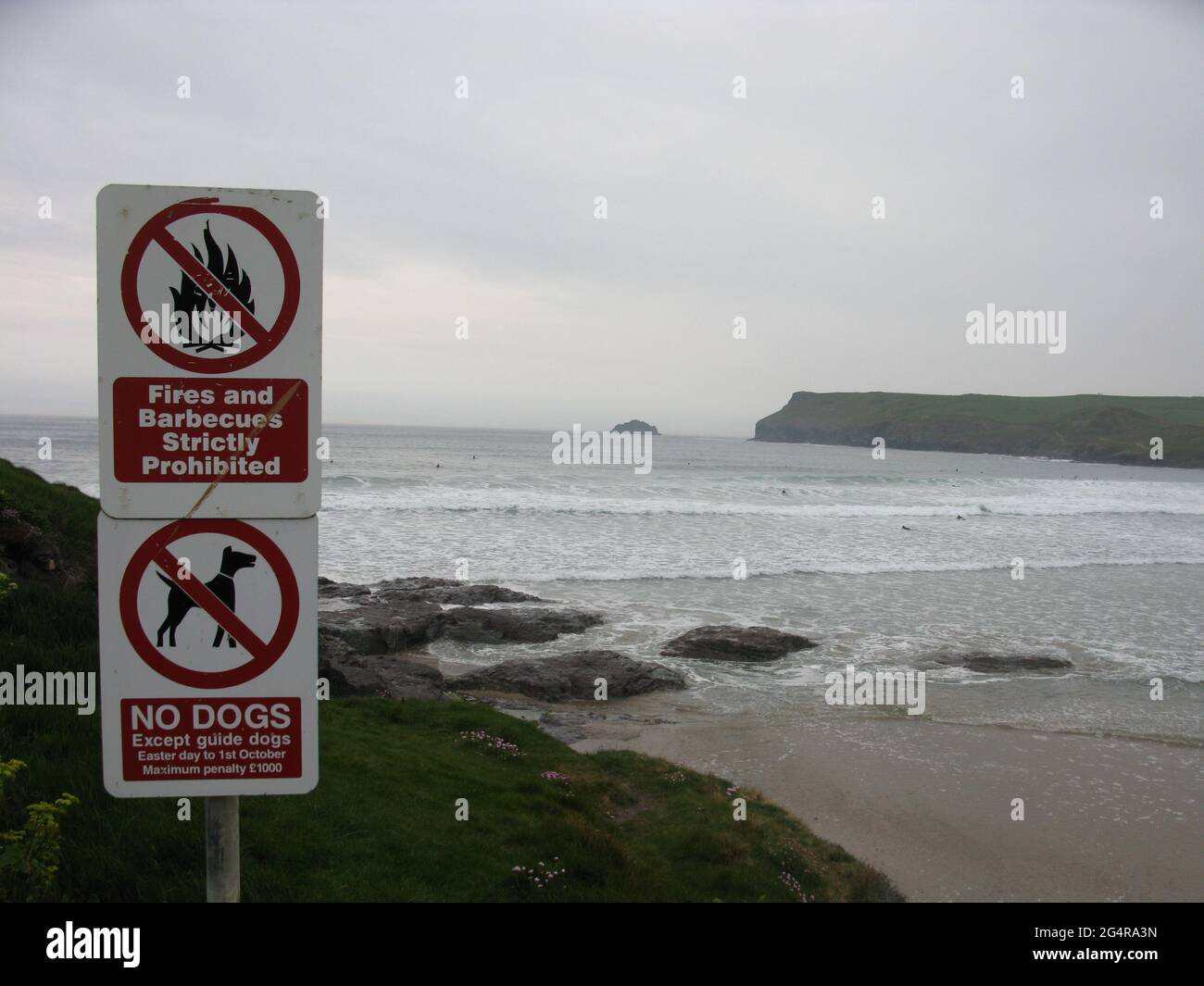 fires barbecues strictly prohibited and no dogs sign. Polzeath. South ...