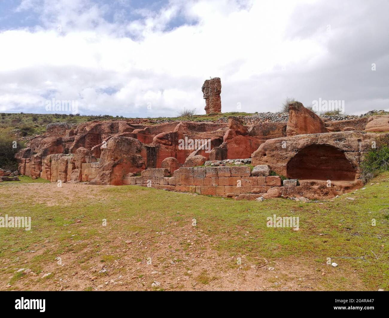 Scenic view of the ruined remains of an ancient Roman civilization ...