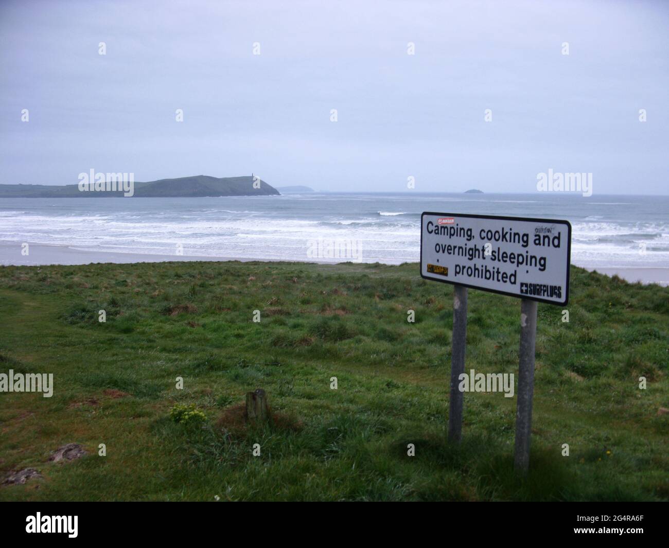 Camping cooking and overnight sleeping prohibited sign. Polzeath. South ...