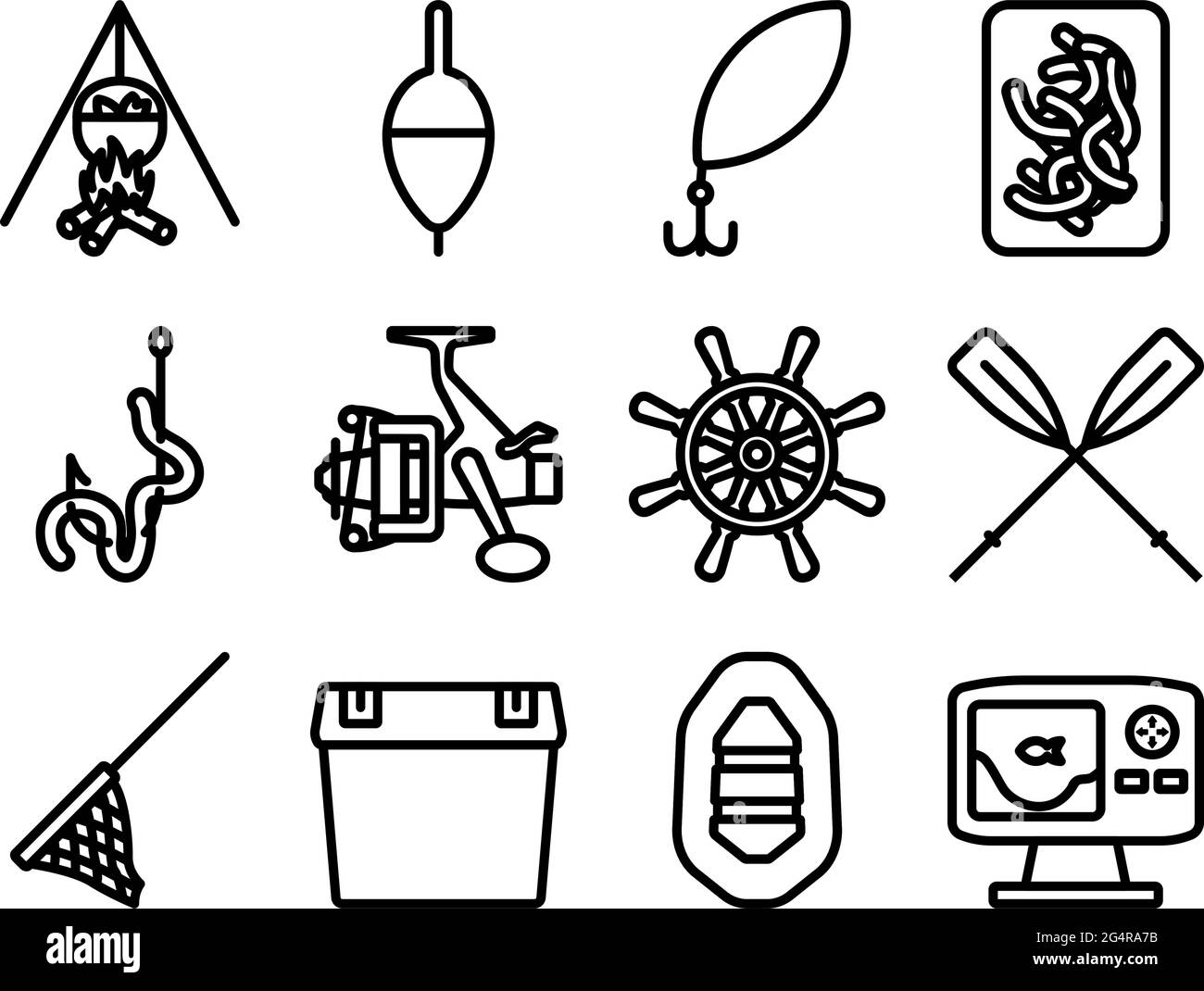 Fishing Icon Set. Bold outline design with editable stroke width ...