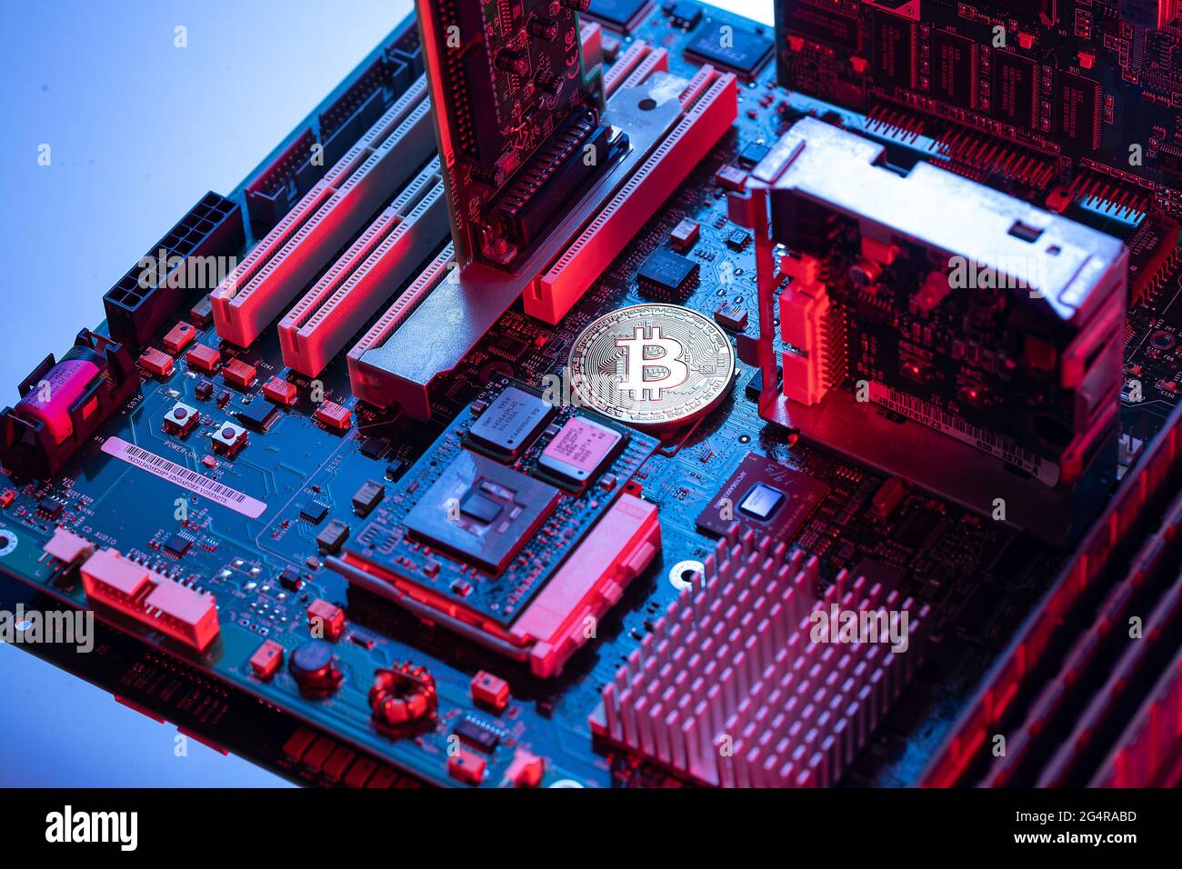 Circuit chip, and COINS Stock Photo - Alamy
