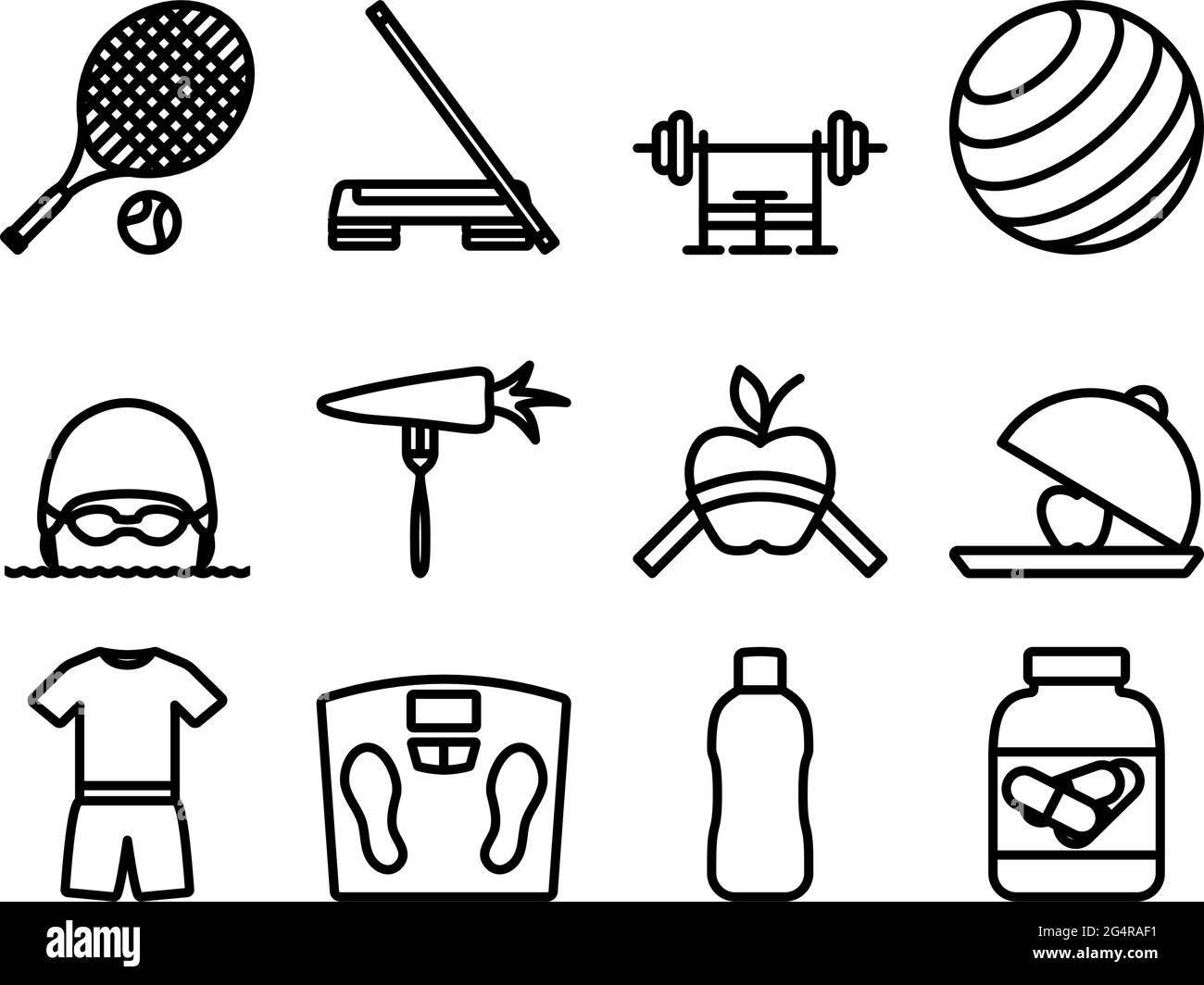 Fitness Icon Set. Bold outline design with editable stroke width ...