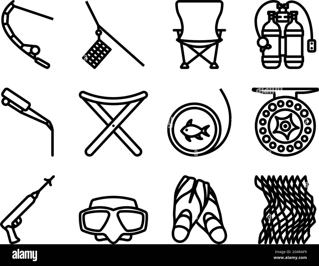 Fishing Icon Set. Bold outline design with editable stroke width ...