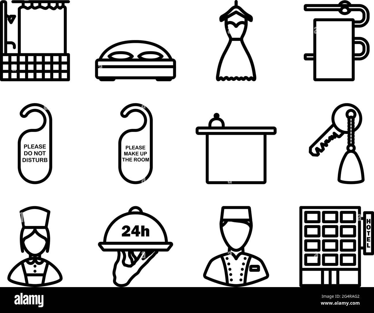 Hotel Icon Set. Bold outline design with editable stroke width. Vector ...