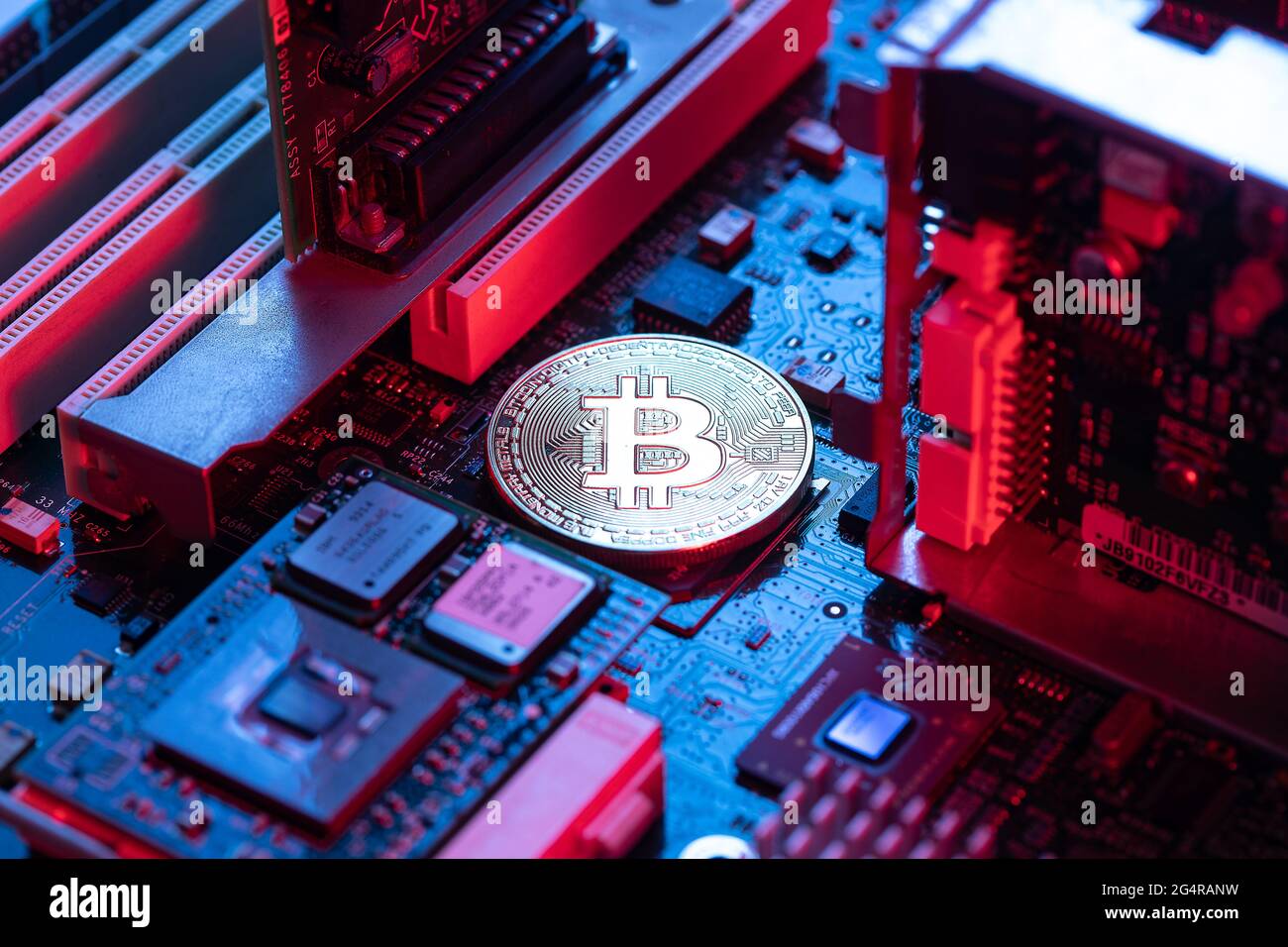 Circuit chip, and COINS Stock Photo - Alamy