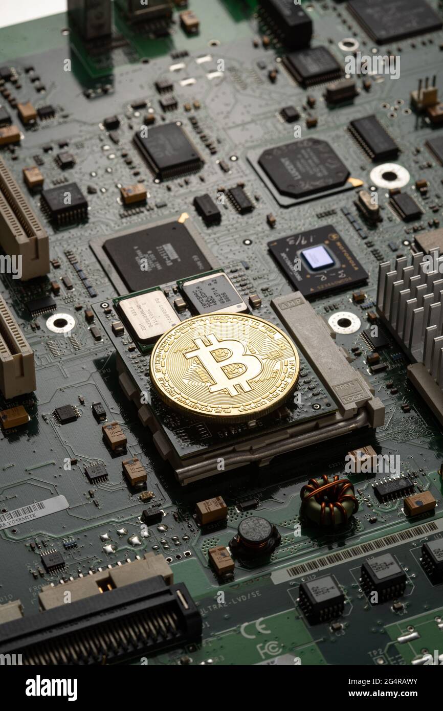 Circuit chip, and COINS Stock Photo - Alamy