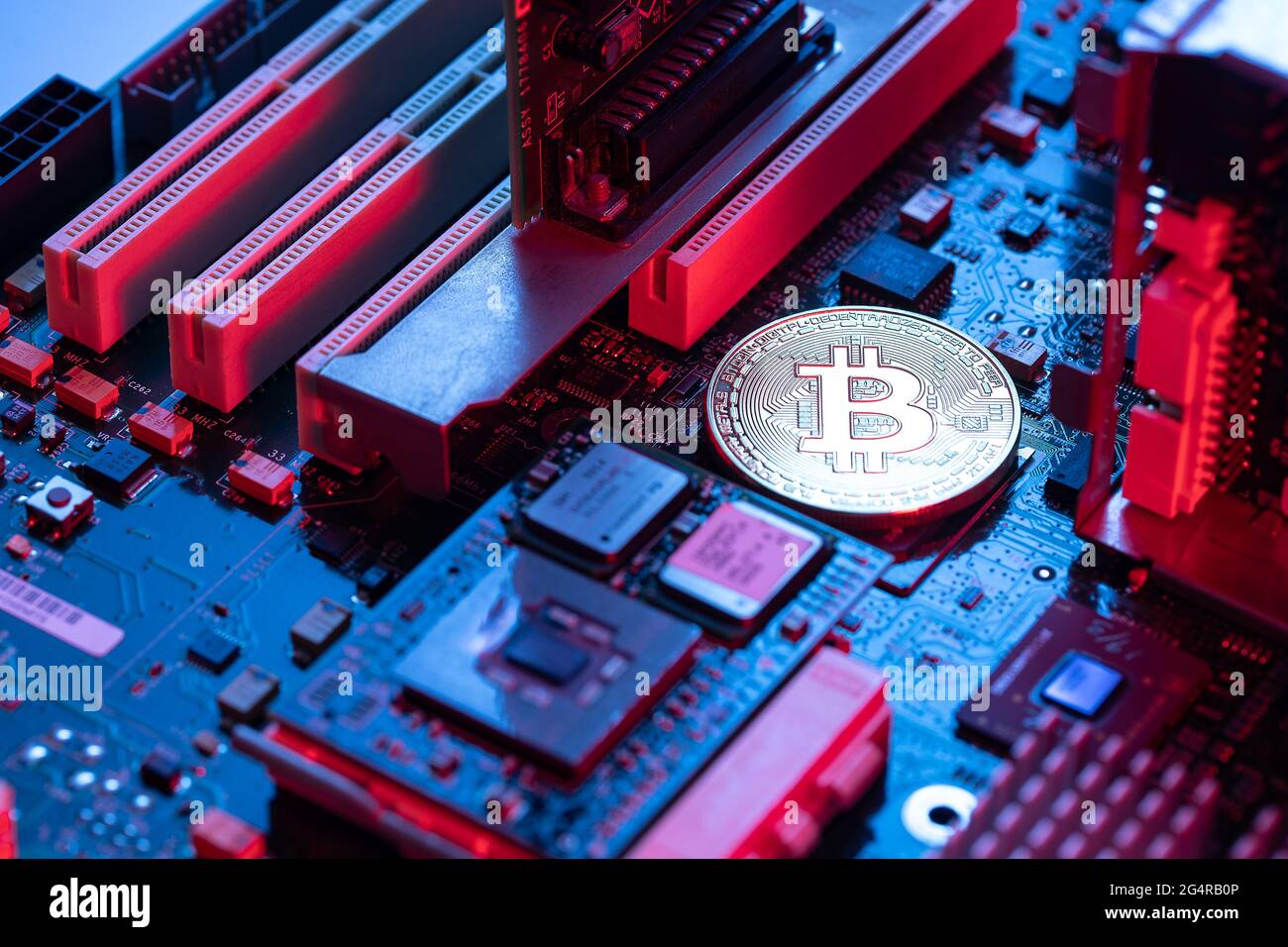Circuit chip, and COINS Stock Photo - Alamy