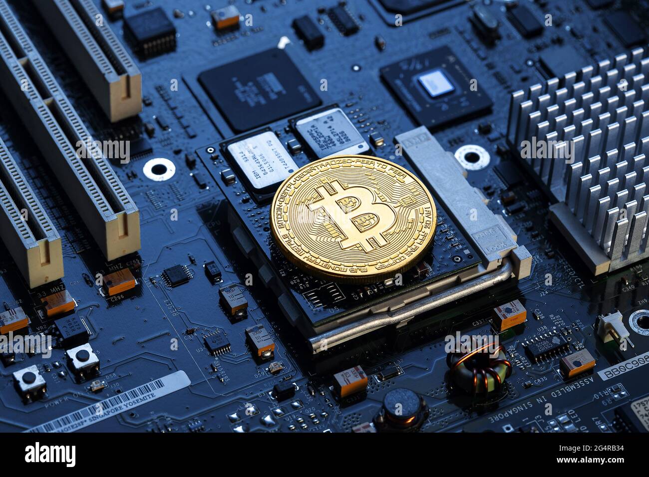 Circuit chip, and COINS Stock Photo - Alamy