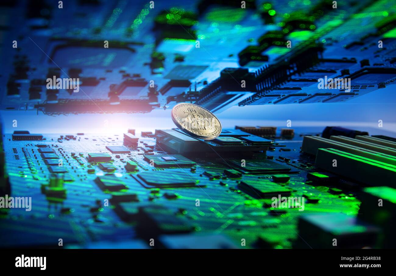Circuit chip, and COINS Stock Photo - Alamy