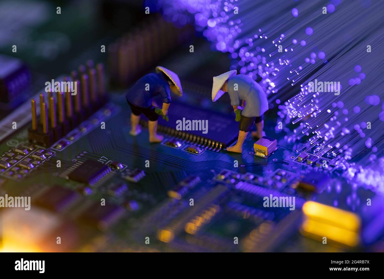 Busy workers ideas on printed circuit boards Stock Photo - Alamy
