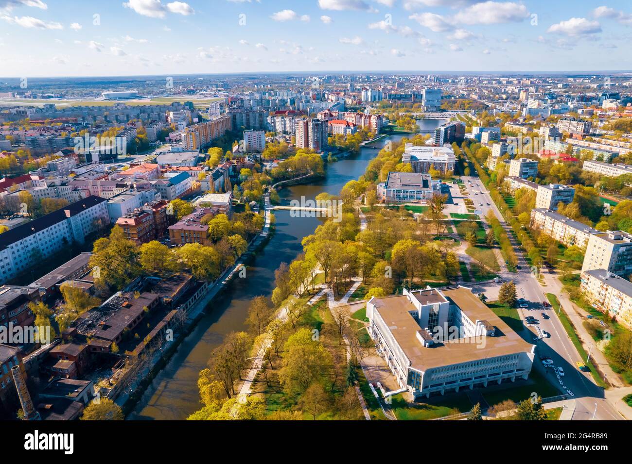 Aerial view city Kaliningrad Russia central park with lake summer day ...