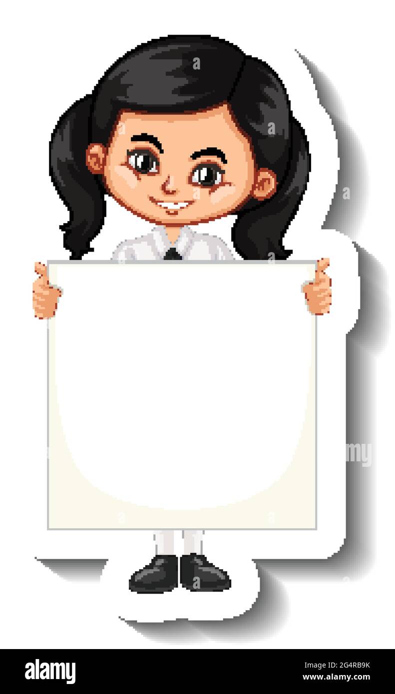 A sticker template with a student girl holding empty board illustration ...
