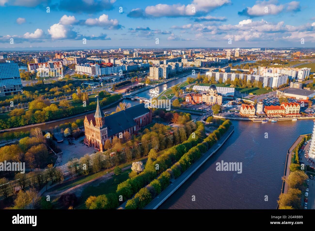 Aerial view Kaliningrad Russia, Fishing Village and cathedral on island ...