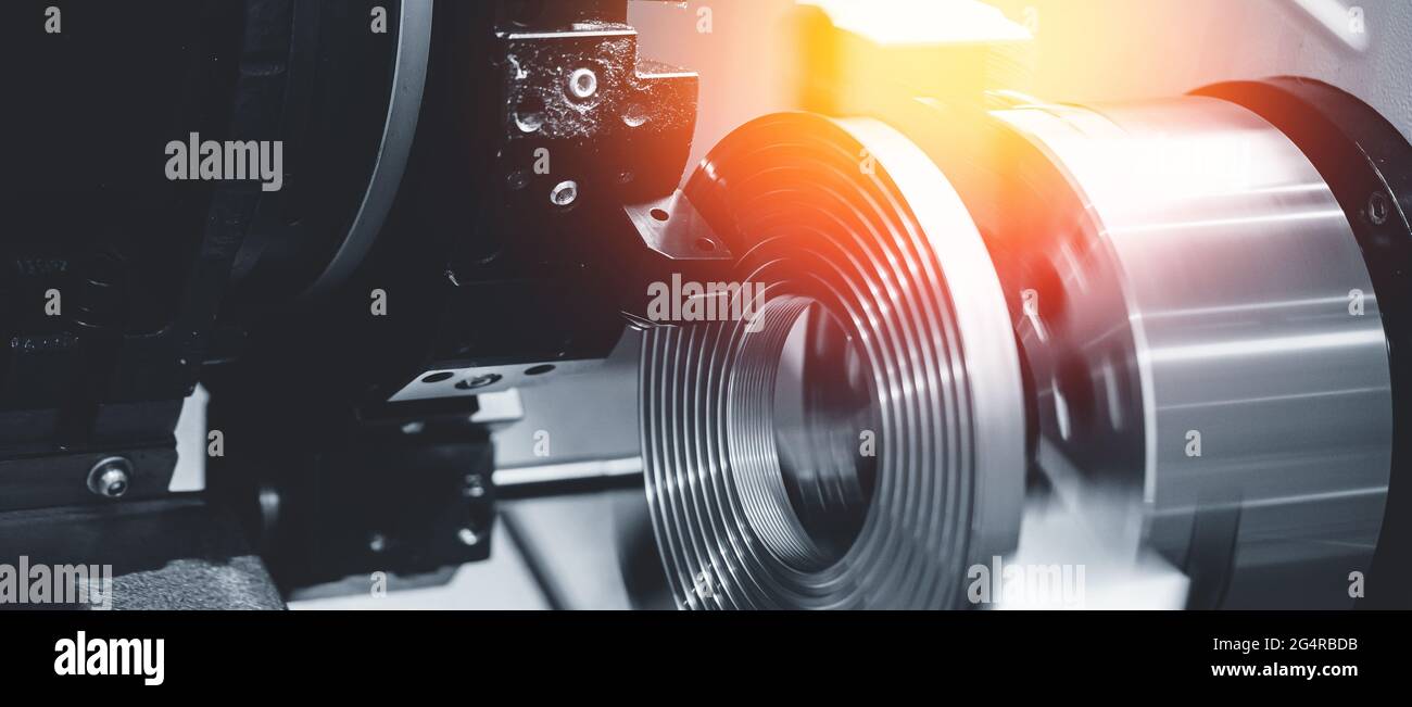 Auto CNC turning with robot drill milling factory. Concept banner metal ...