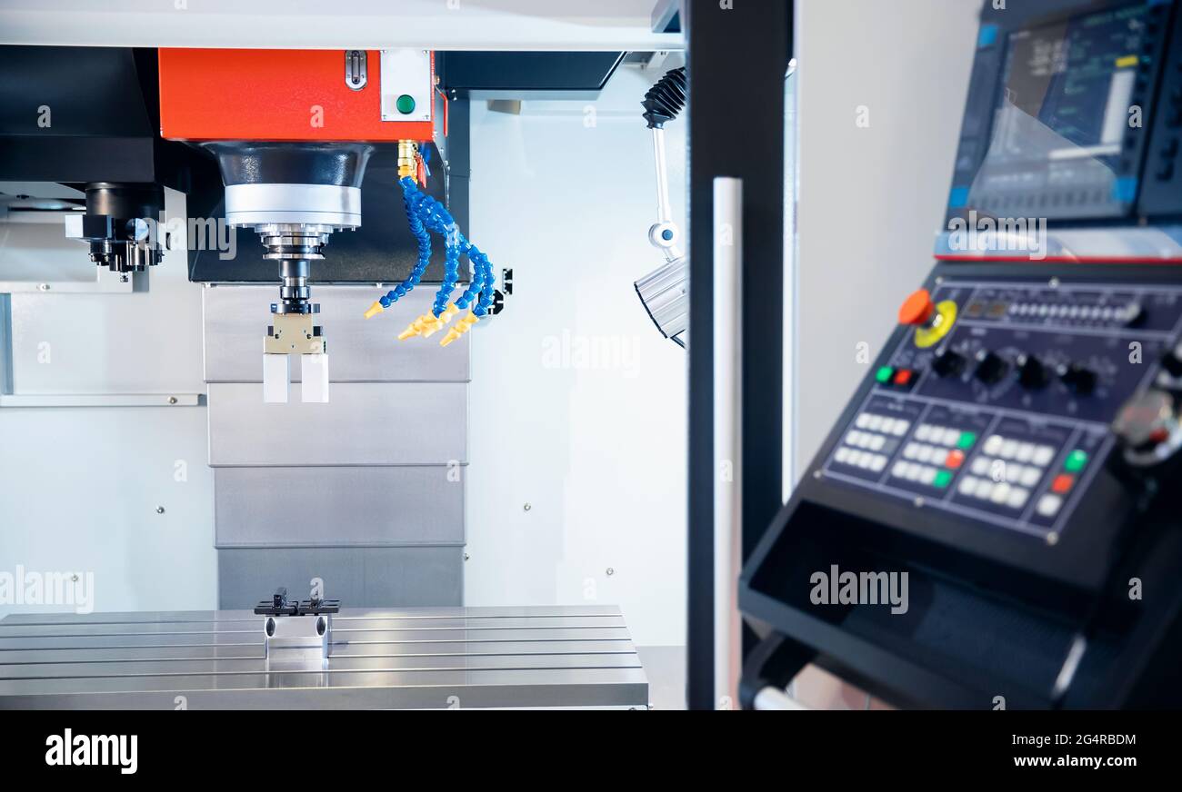 Control panel CNC turning with robot drill milling factory. Concept ...