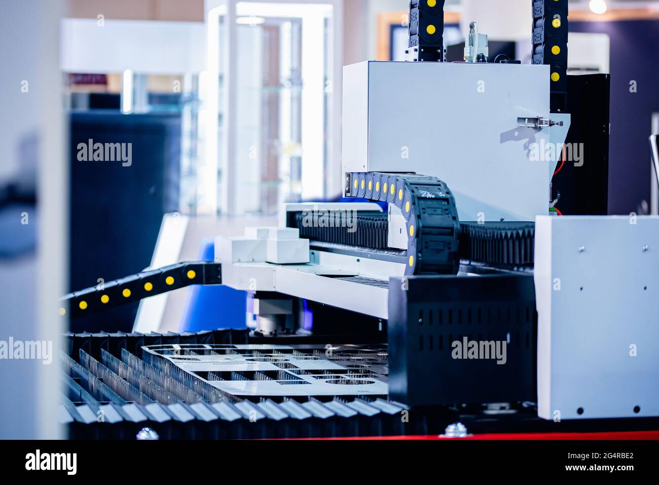 Control panel Laser CNC cut of metal with light spark Blue color ...