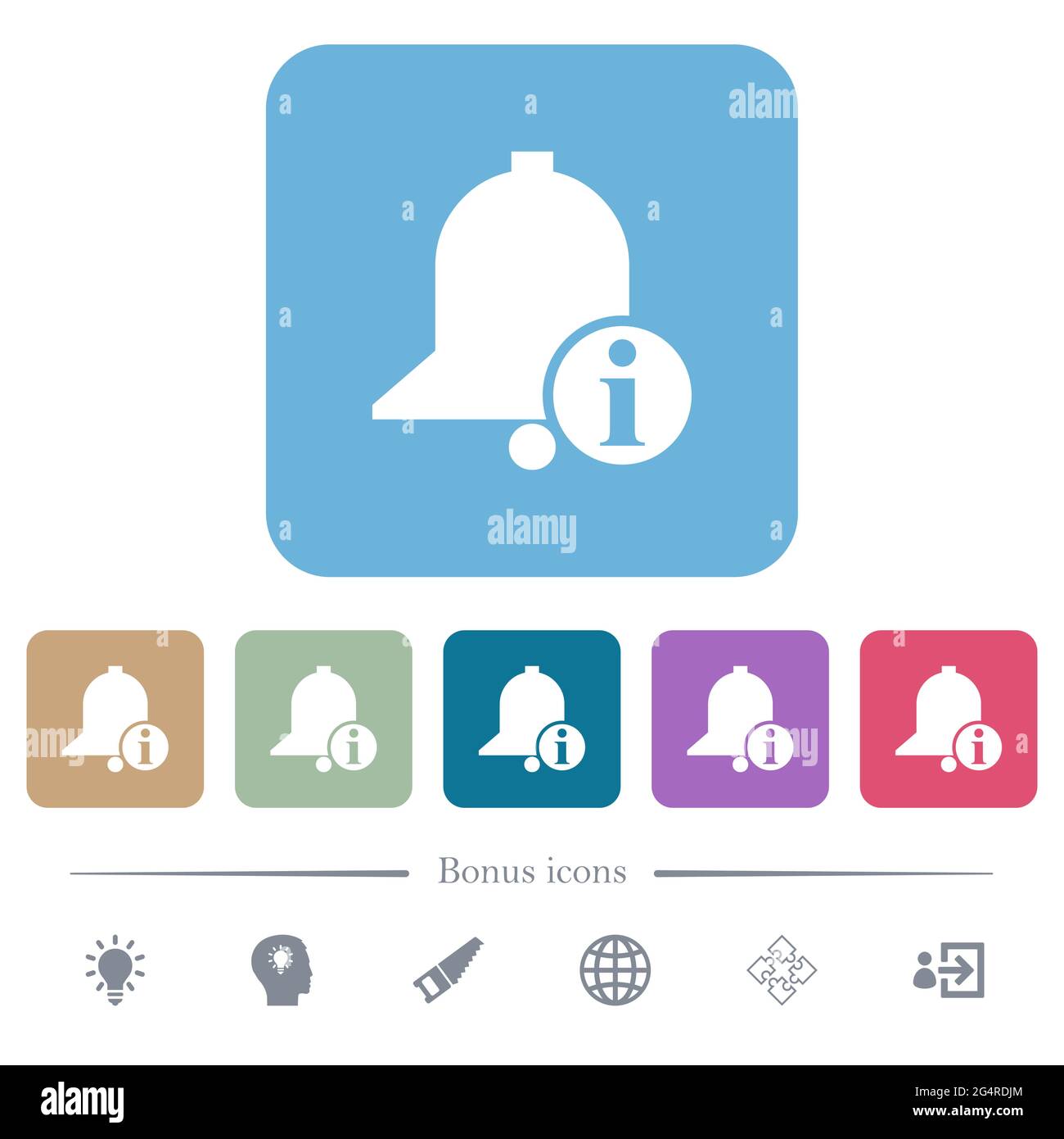 Reminder info white flat icons on color rounded square backgrounds. 6 bonus icons included Stock ...