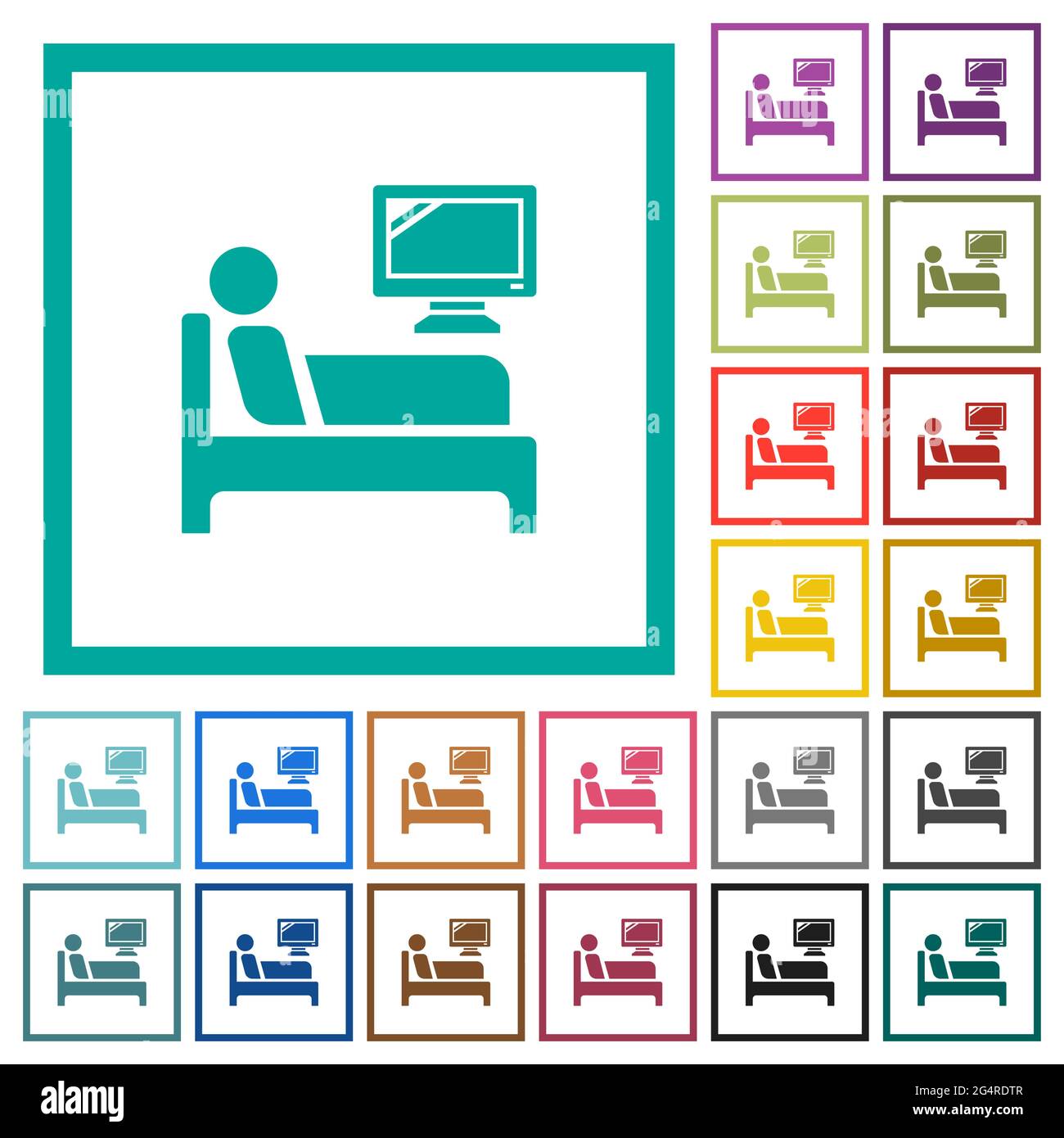 Hospital ward flat color icons with quadrant frames on white background ...