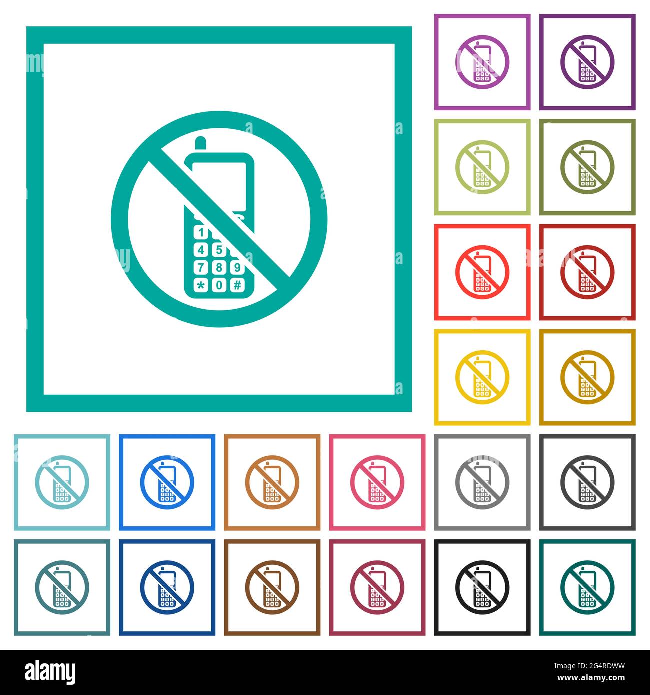 Cellphone not allowed flat color icons with quadrant frames on white ...