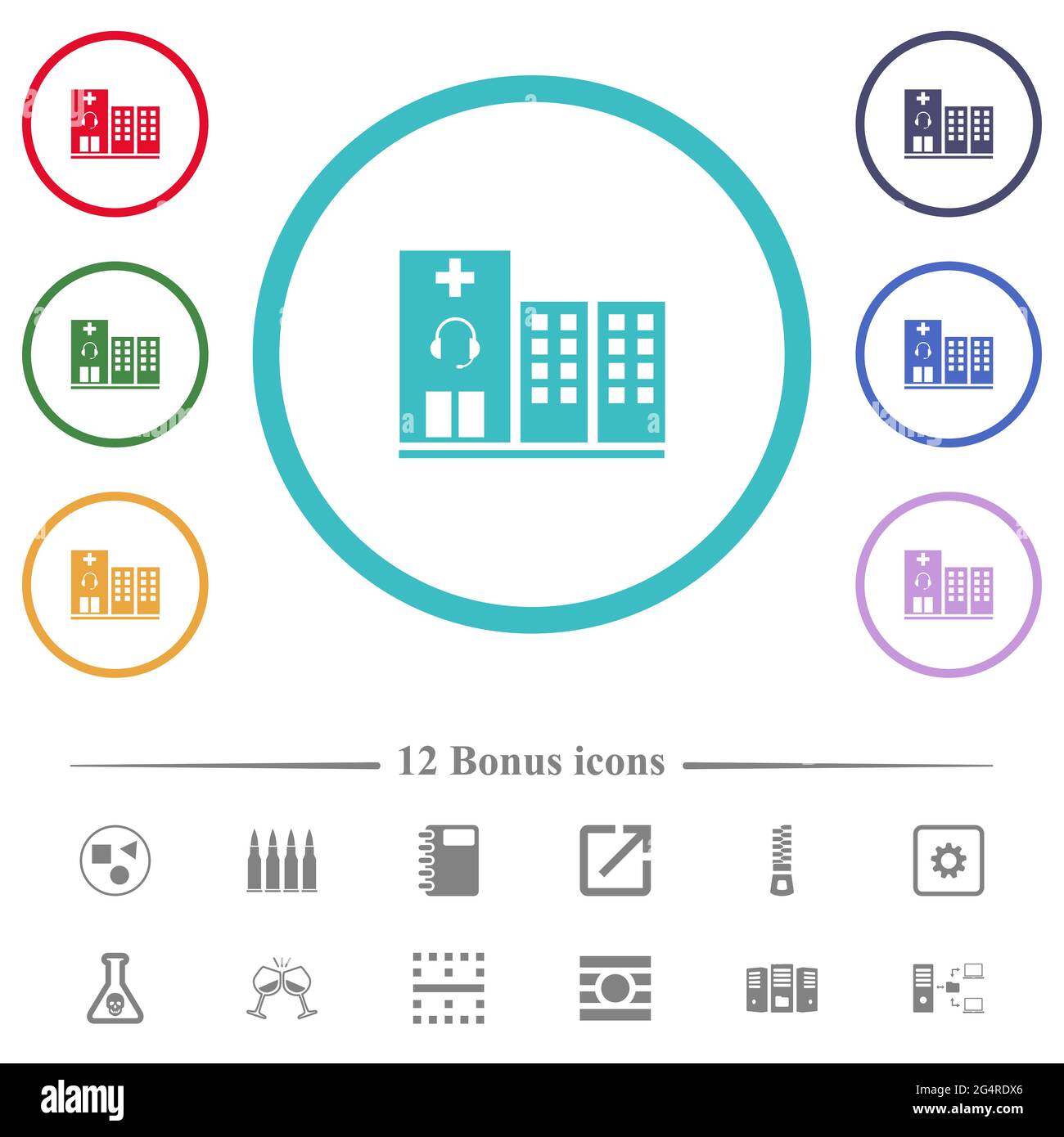 Medical assistance flat color icons in circle shape outlines. 12 bonus ...