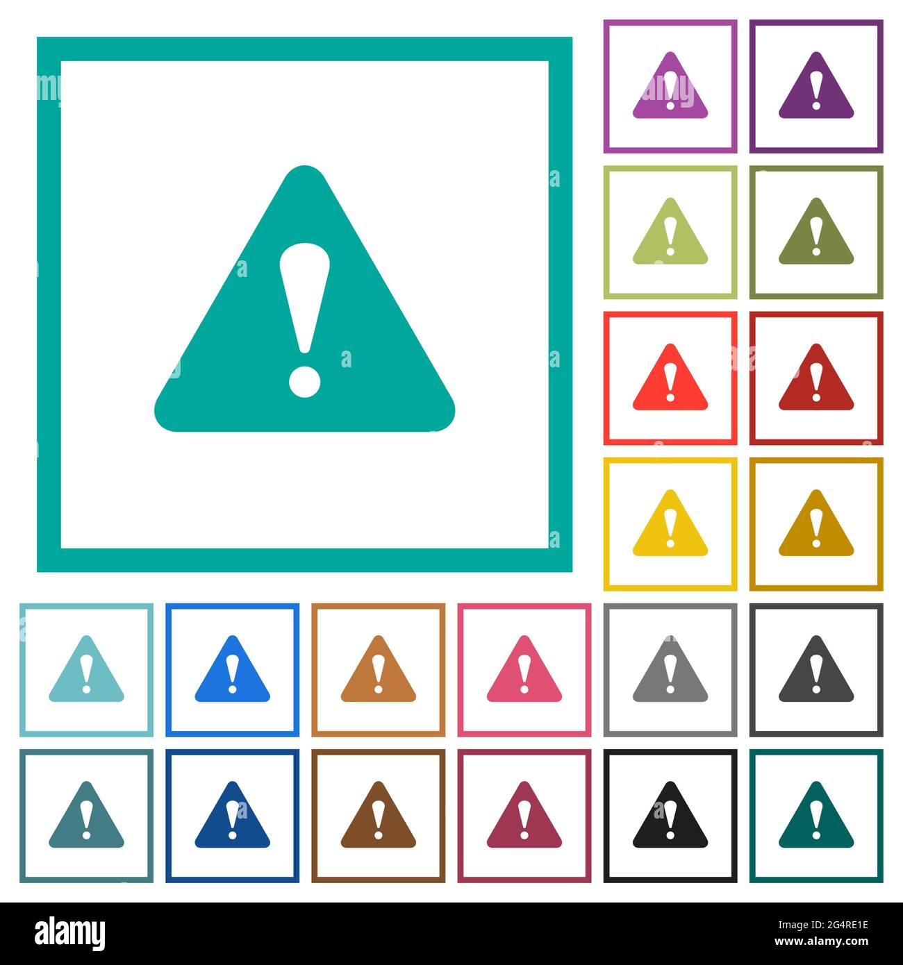 Triangle shaped warning sign flat color icons with quadrant frames on ...