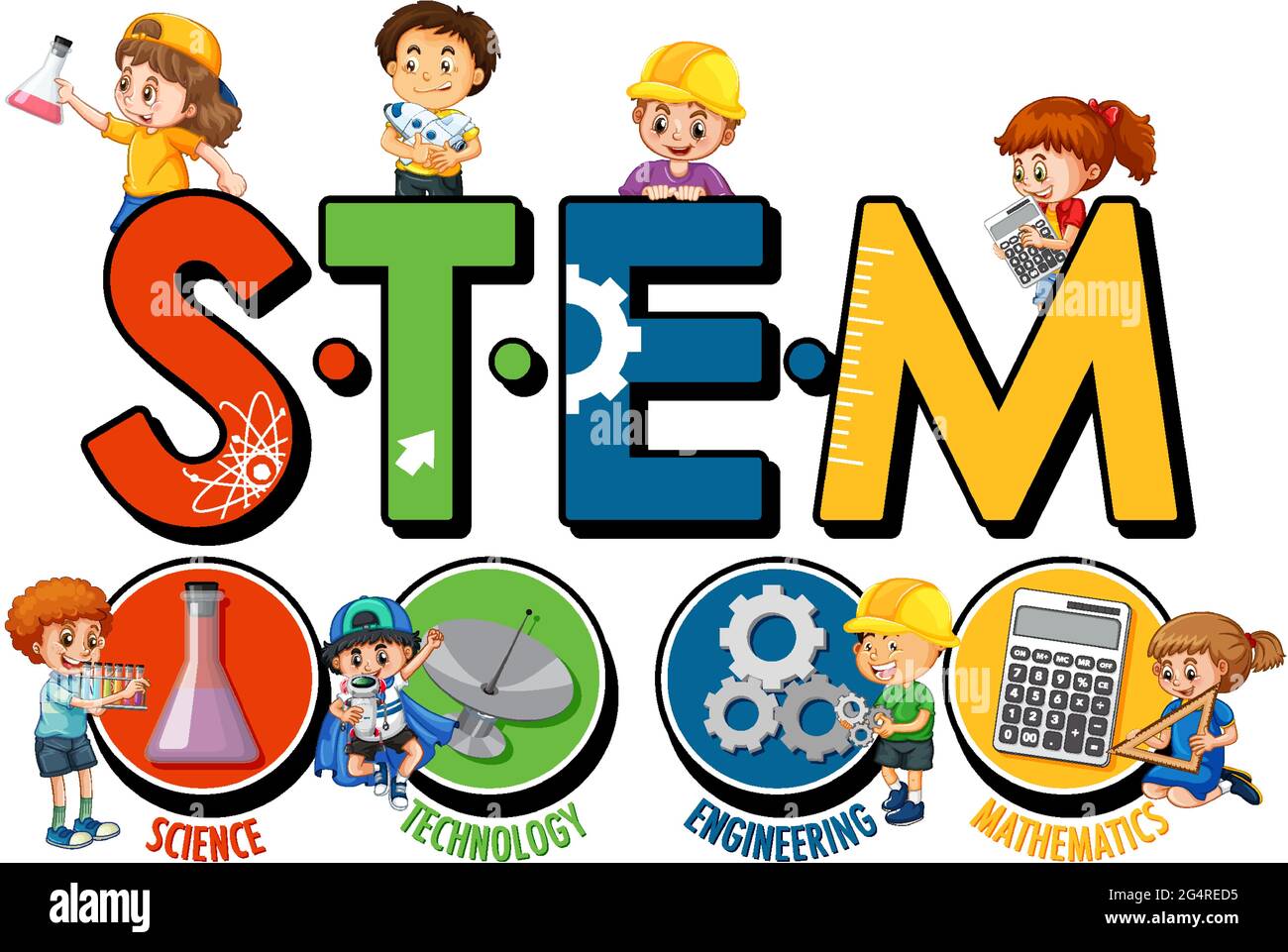 STEM education logo with children cartoon character illustration Stock ...