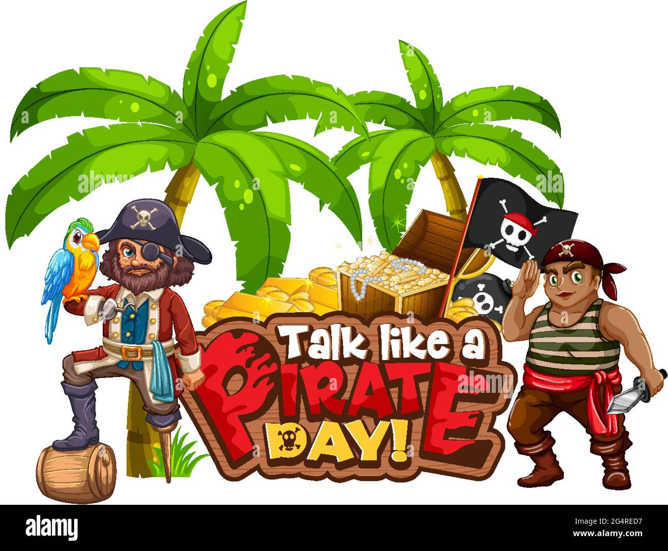 Talk Like A Pirate Day font banner with pirate cartoon character ...