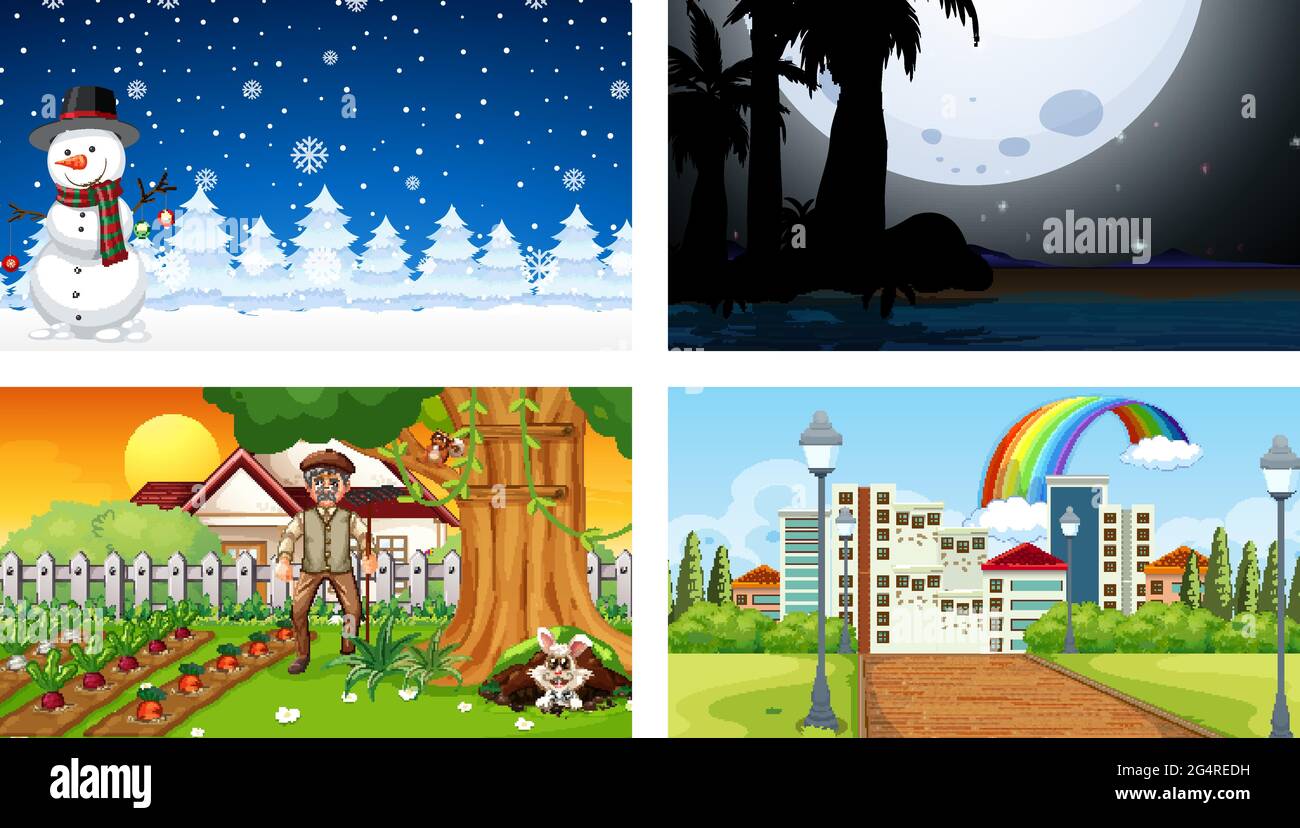 Four different nature horizontal scene illustration Stock Vector Image ...