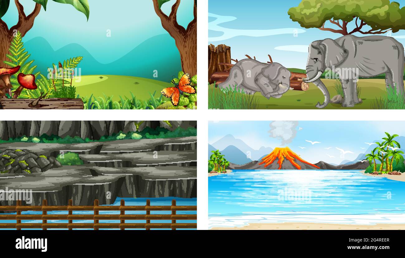 Four different nature horizontal scene illustration Stock Vector Image ...