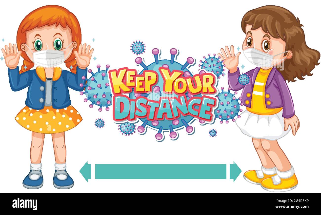 Keep Your Distance font design with two kids keeping social distance ...