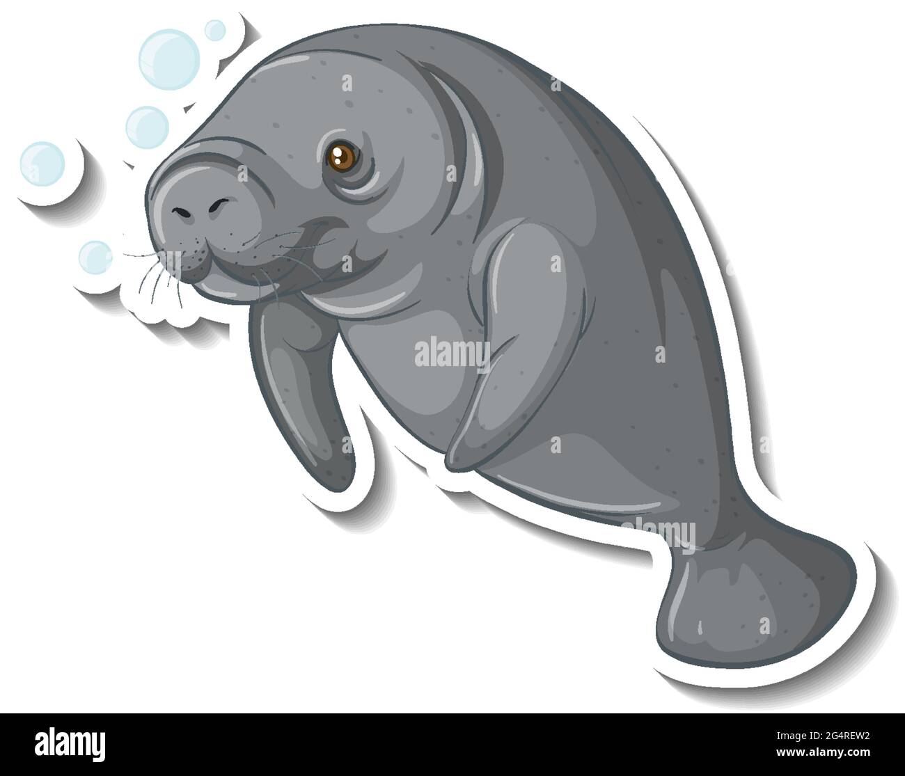 Sticker template with a manatee cartoon character isolated illustration ...
