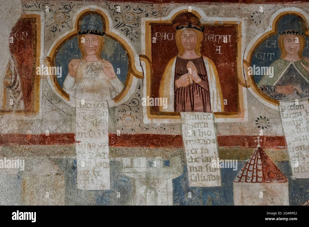 Three of Christianity’s Seven Heavenly Virtues. Detail of medieval Last ...