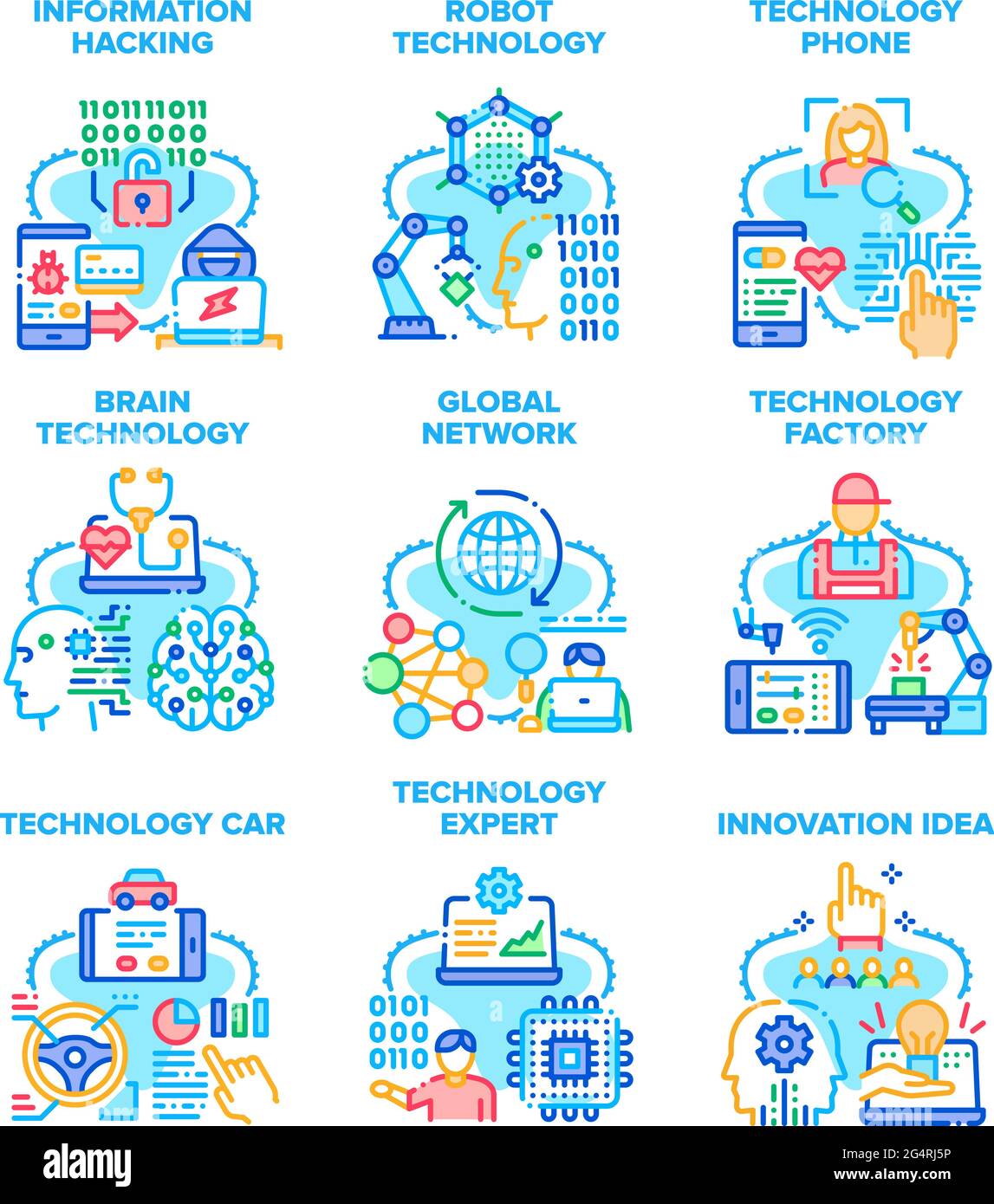 Technology Network Set Icons Vector Illustrations Stock Vector Image ...