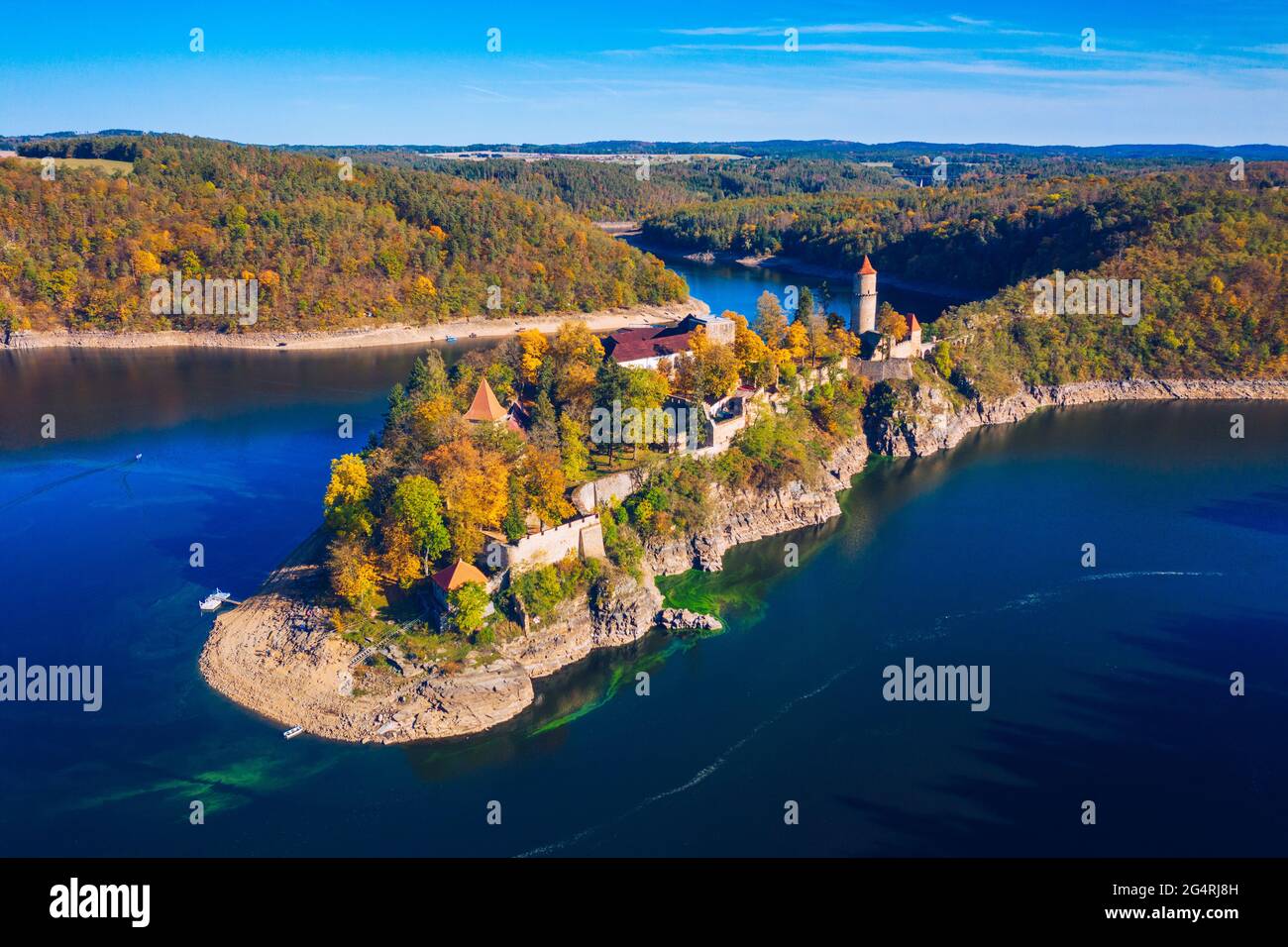 Aerial view of Zvikov castle, Czechia. Zvikov castle at the junction of ...